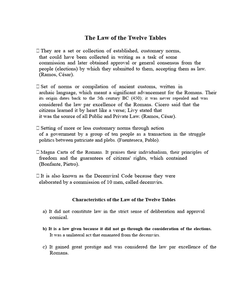 Overview of the Law of the Twelve Tables | PDF | Roman Law | Ancient Rome