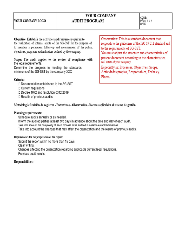 Model - Internal Audit Program | PDF | Audit | Internal Audit