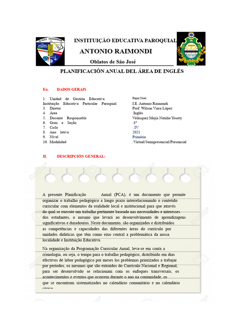Planejamento Anual - Terceiro Ano. Inglês | PDF | Aprendizado | Pedagogia