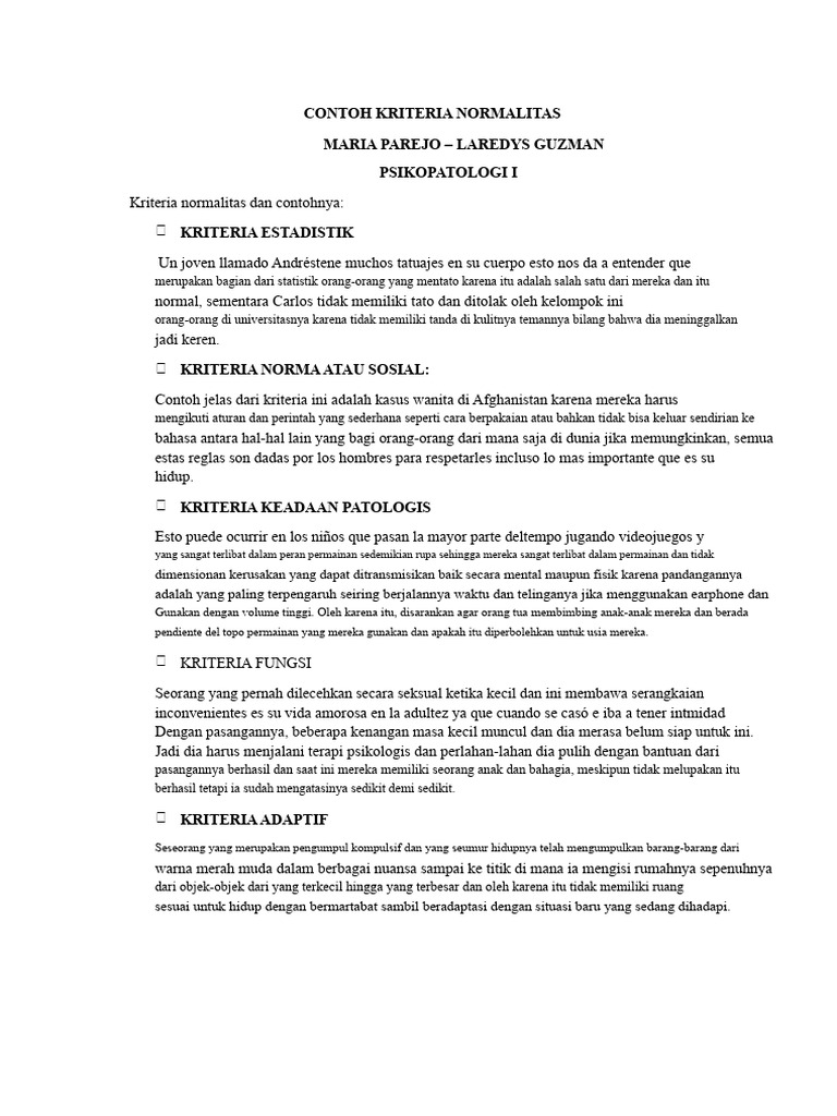 Kriteria Normalitas dalam Psikopatologi | PDF