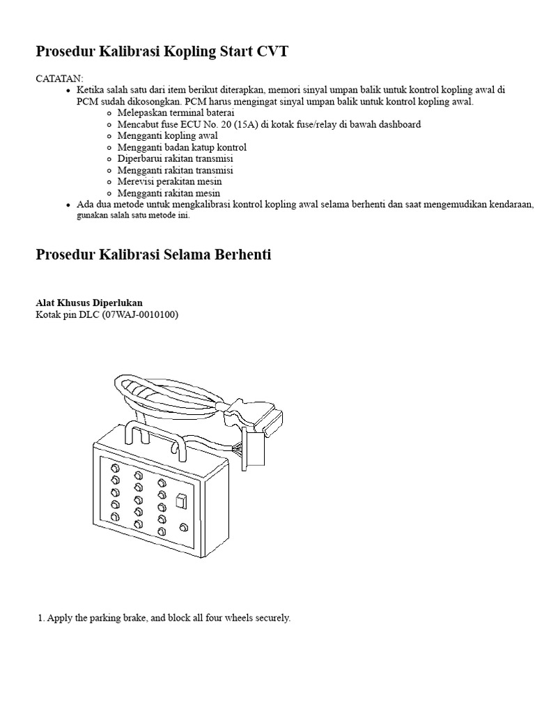 Prosedur Kalibrasi Kopling Awal CVT (CVT) | PDF