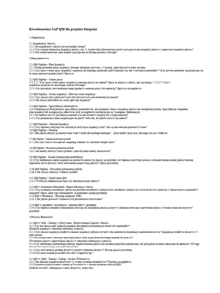Kwestionariusz SAP QM ASAP | PDF