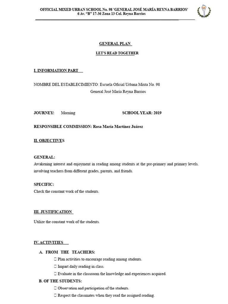 General Plan Let's Read Together | PDF | Teaching | Cognitive Science