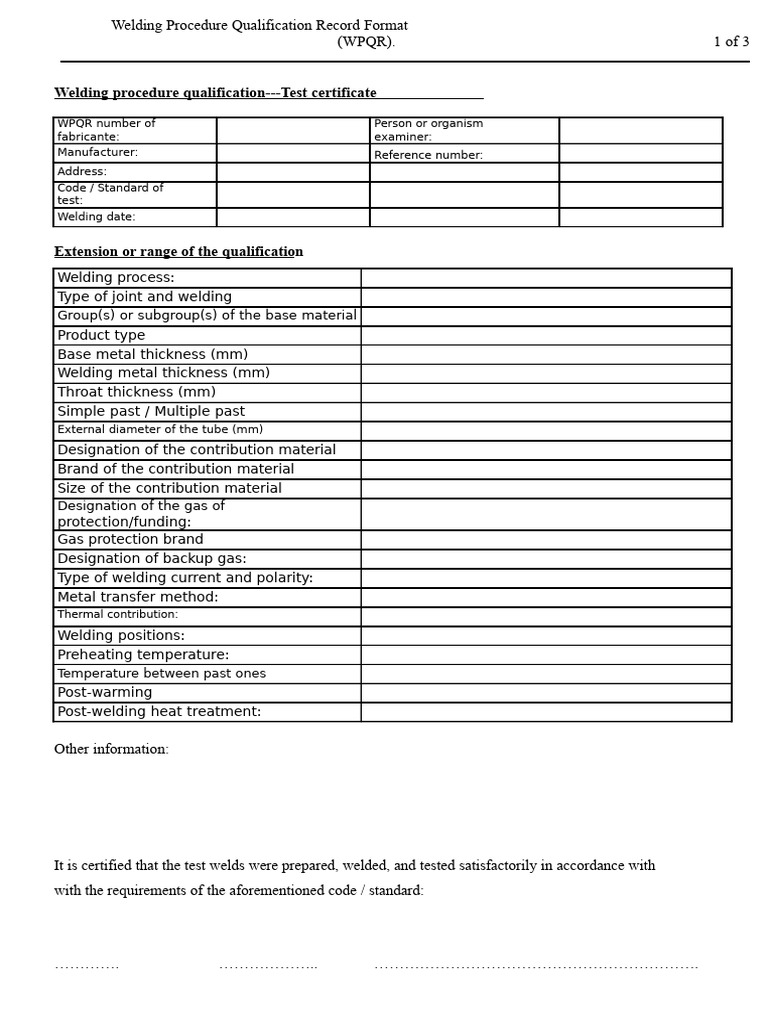WPQR (Template) | PDF | Welding | Construction