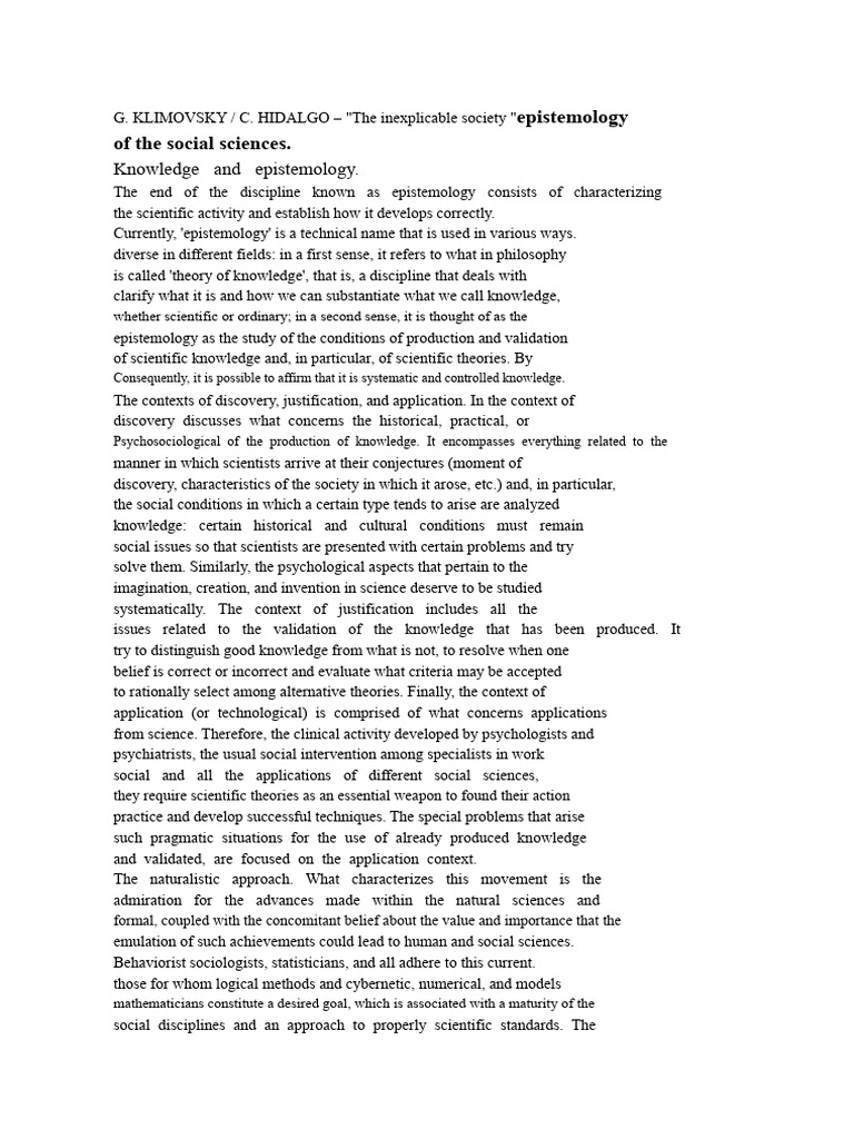 Epistemology in Social Sciences Explained | PDF | Epistemology | Knowledge