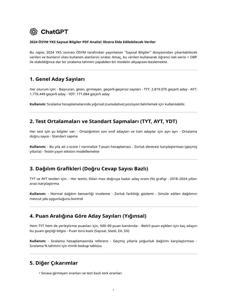 Osym 2024 Istatistik Analiz | PDF