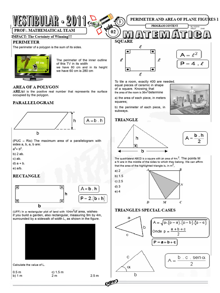 Perimeter and Area of Plane Figures | PDF | Area | Rectangle