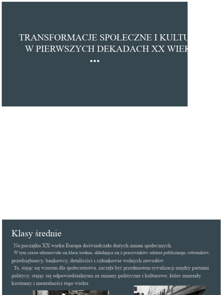 Przemiany Społeczne I Kulturowe Pierwszych Dekad XX Wieku | PDF