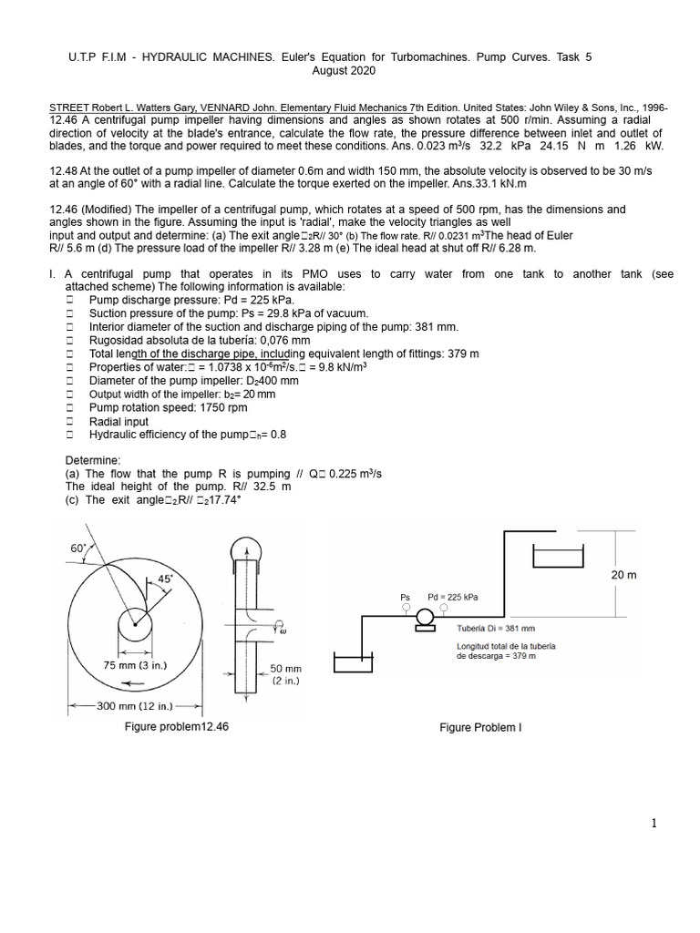 Exercises Euler Equation Curves Pumps T5 2020 II | PDF | Pump ...