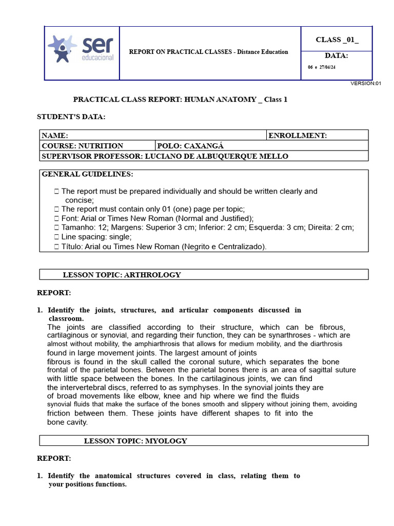 Practical Anatomy Class Report Uninassau | PDF | Urinary System | Muscle