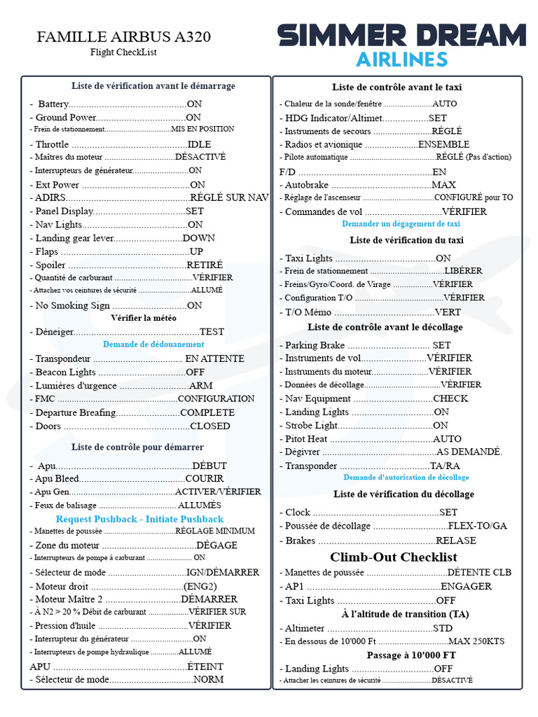 Liste de vérification Airbus A320 | PDF | Frein | Avion