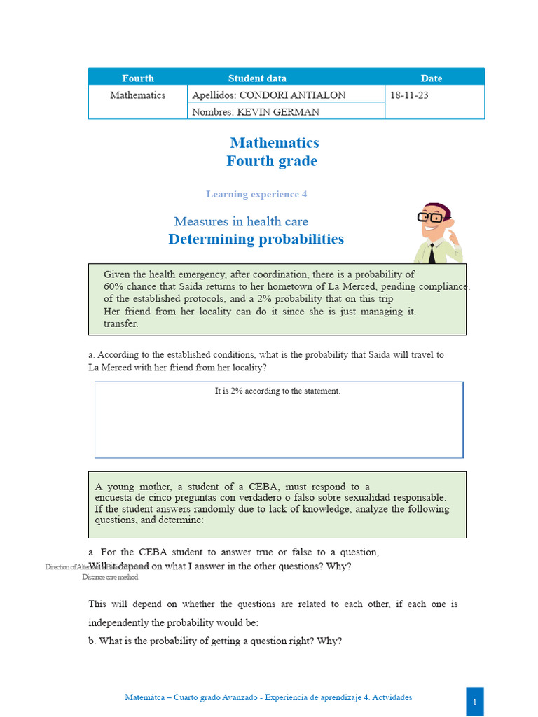 Fourth Grade Math: Probability Analysis | PDF | Applied Mathematics