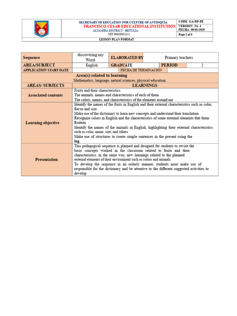 Didactic sequence English | PDF | English Language | Lesson Plan