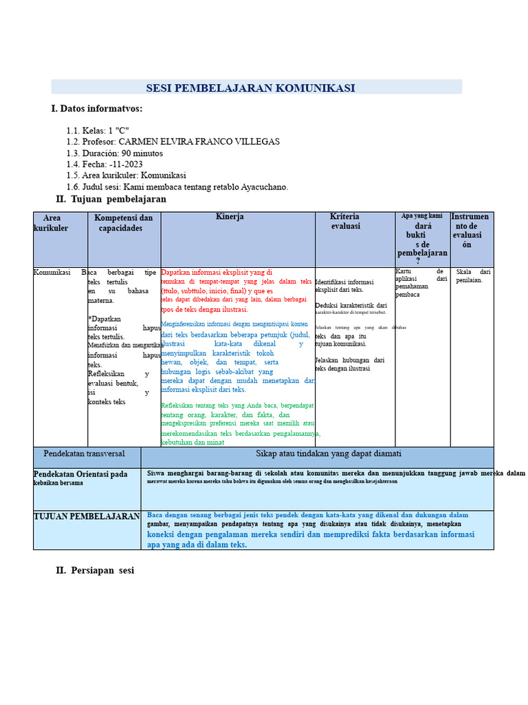 Sesi Komunikasi Retablo Ayacuchano Iii Siklus | PDF