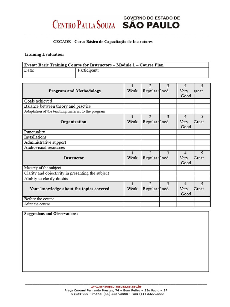 Basic Instructor Training Evaluation | PDF
