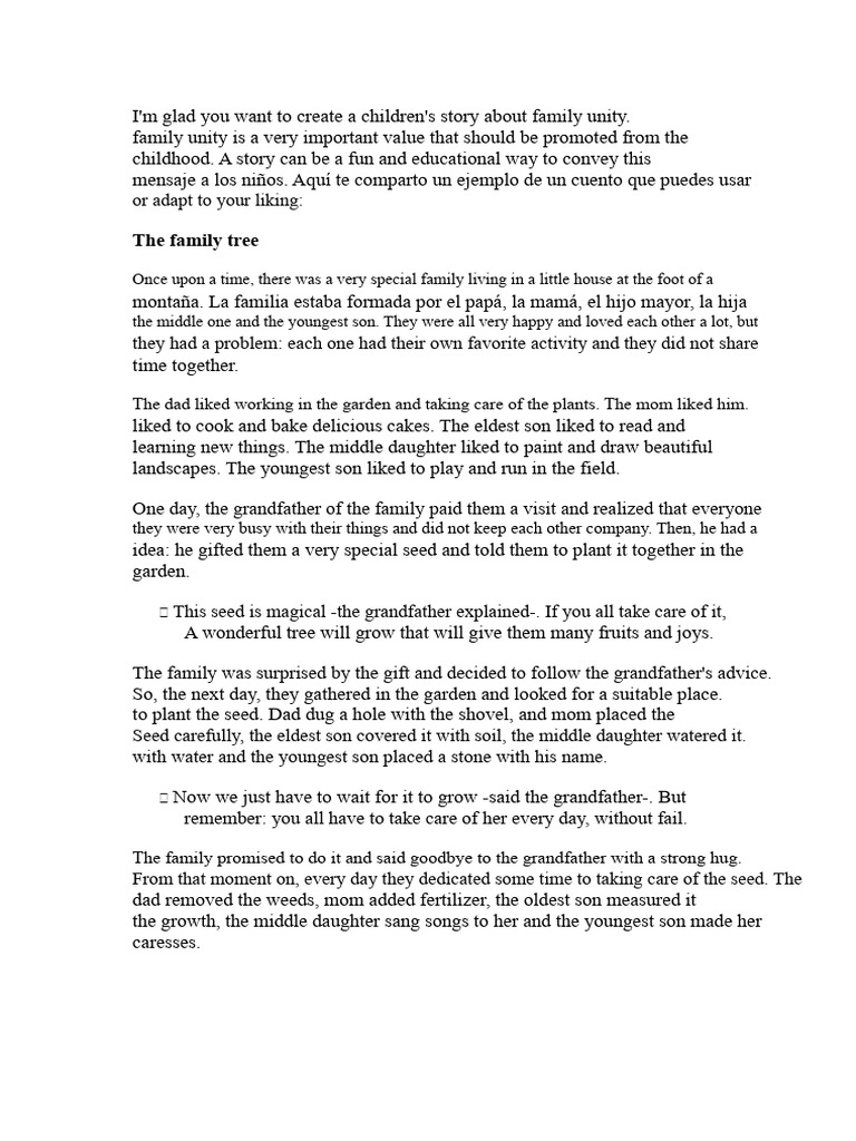 A Children's Story About Family Unity. | PDF | Seed | Trees