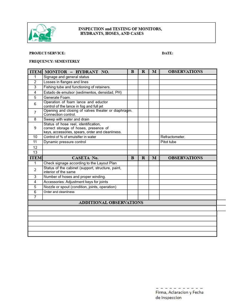 Monitor and Hydrant Inspection Checklist | PDF