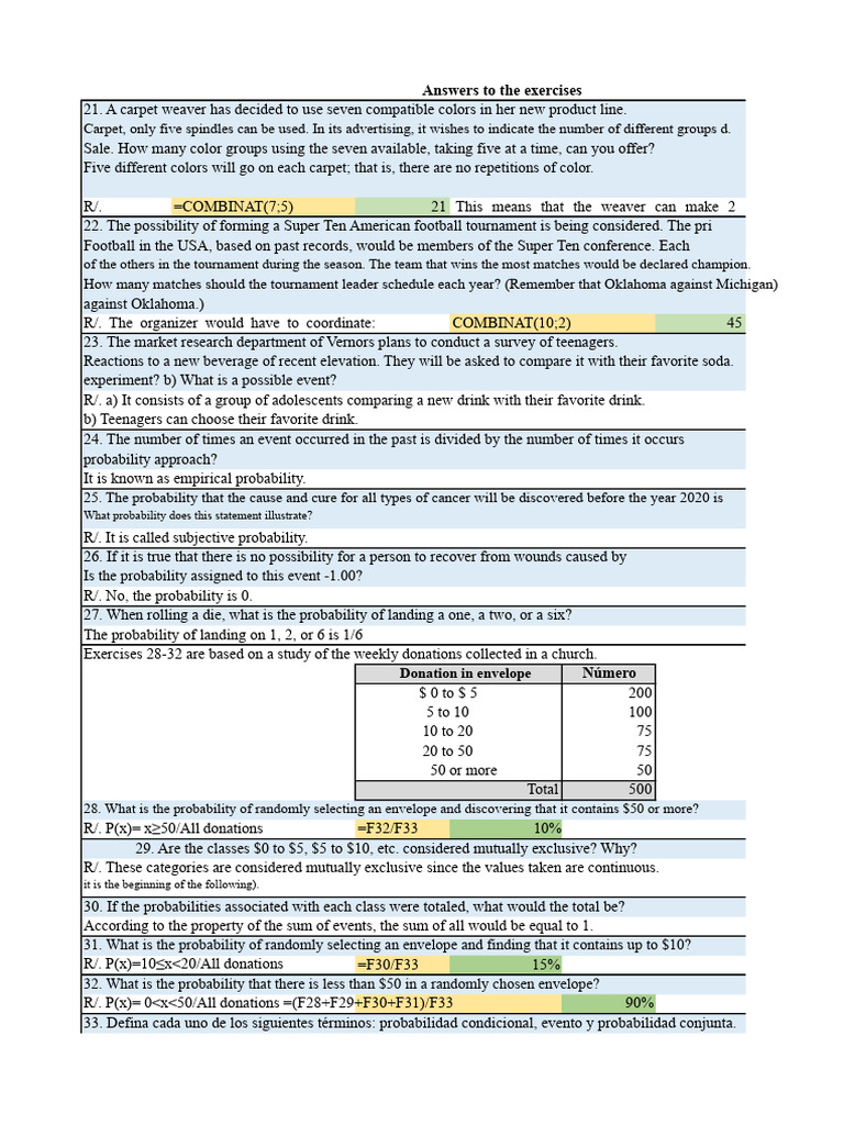 Probability and Combinatorial Exercises | PDF | Probability | Mathematics