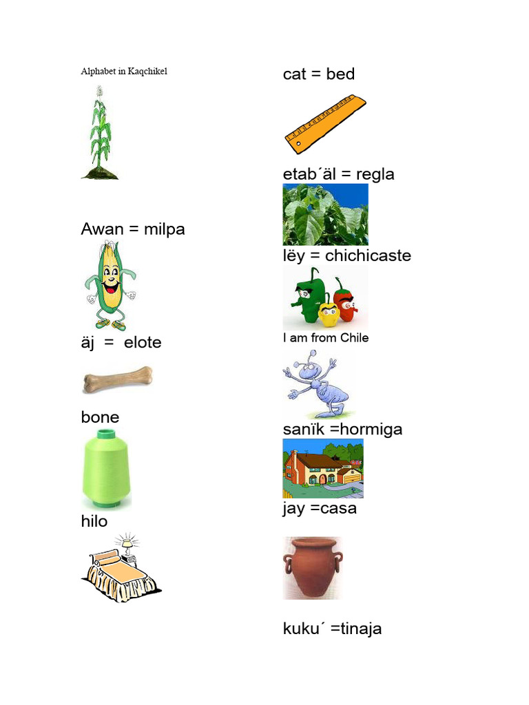 Alphabet in Kaqchikel and Illustrated | PDF
