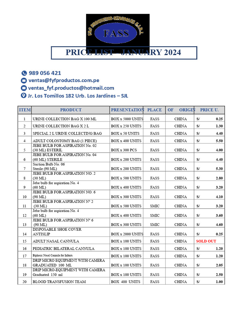Price List January 2024 | PDF | Medical Specialties | Clinical Medicine