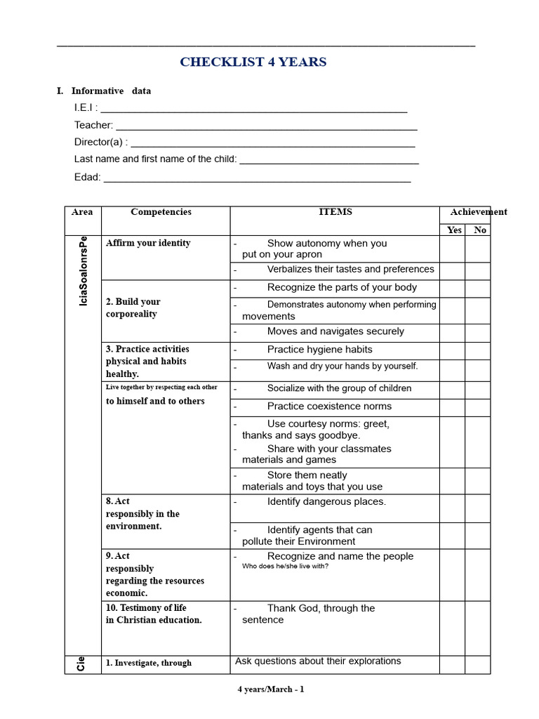 4-Year-Old Development Checklist | PDF | Knowledge | Quantity