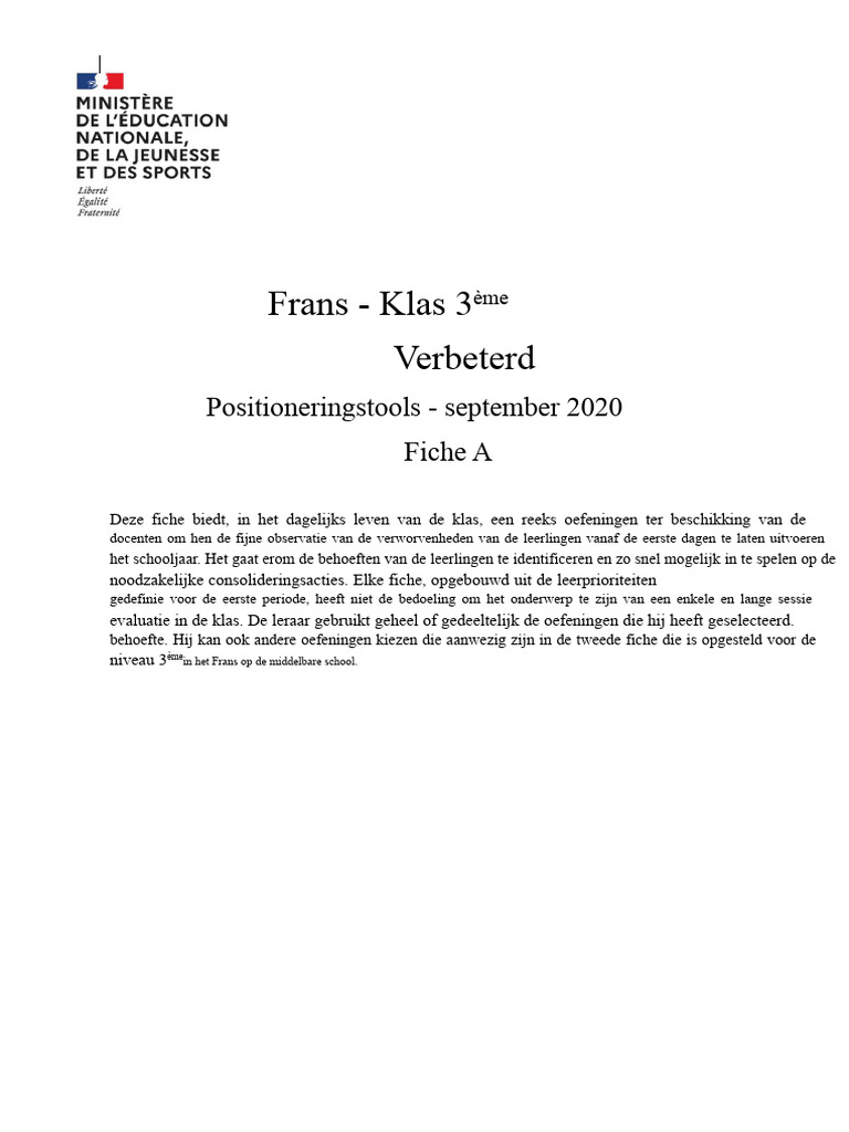 Corrige Positionering Frans 3e A 1315137 | PDF