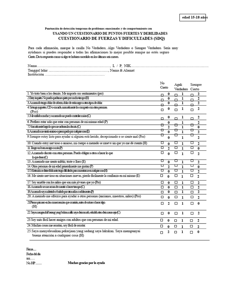 01 Instrumento SDQ - 25 | PDF