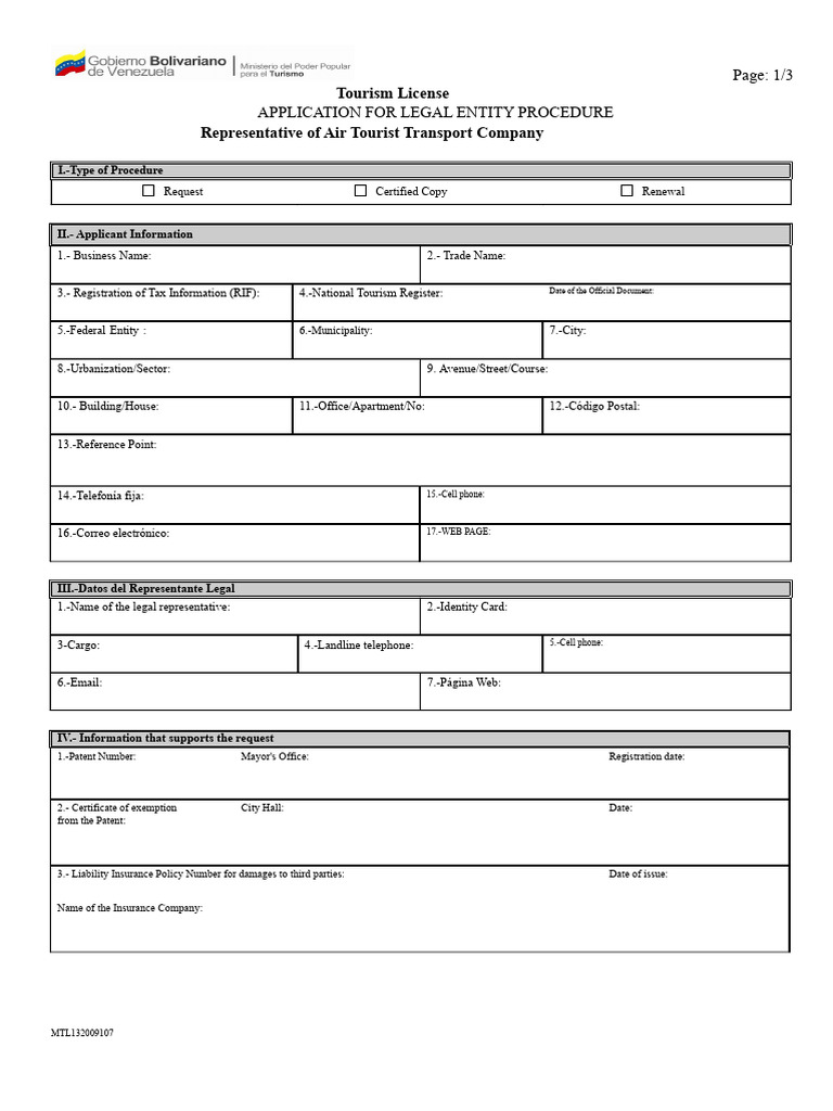 B. - License Application Form - MINTUR | PDF