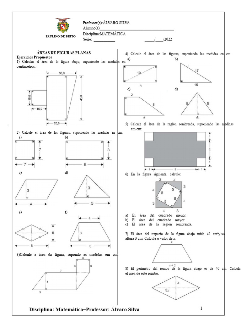 Ejercicios de Áreas en Figuras Planas | PDF | Geometría del plano ...