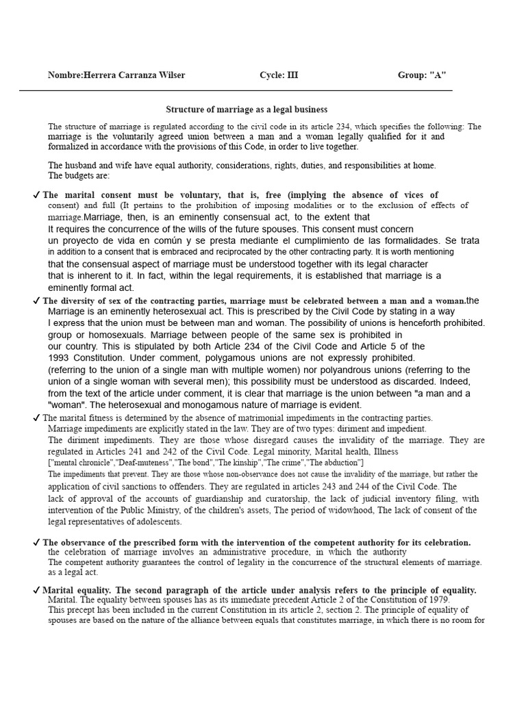 The Structure of Marriage As A Legal Act | PDF | Marriage | Consent