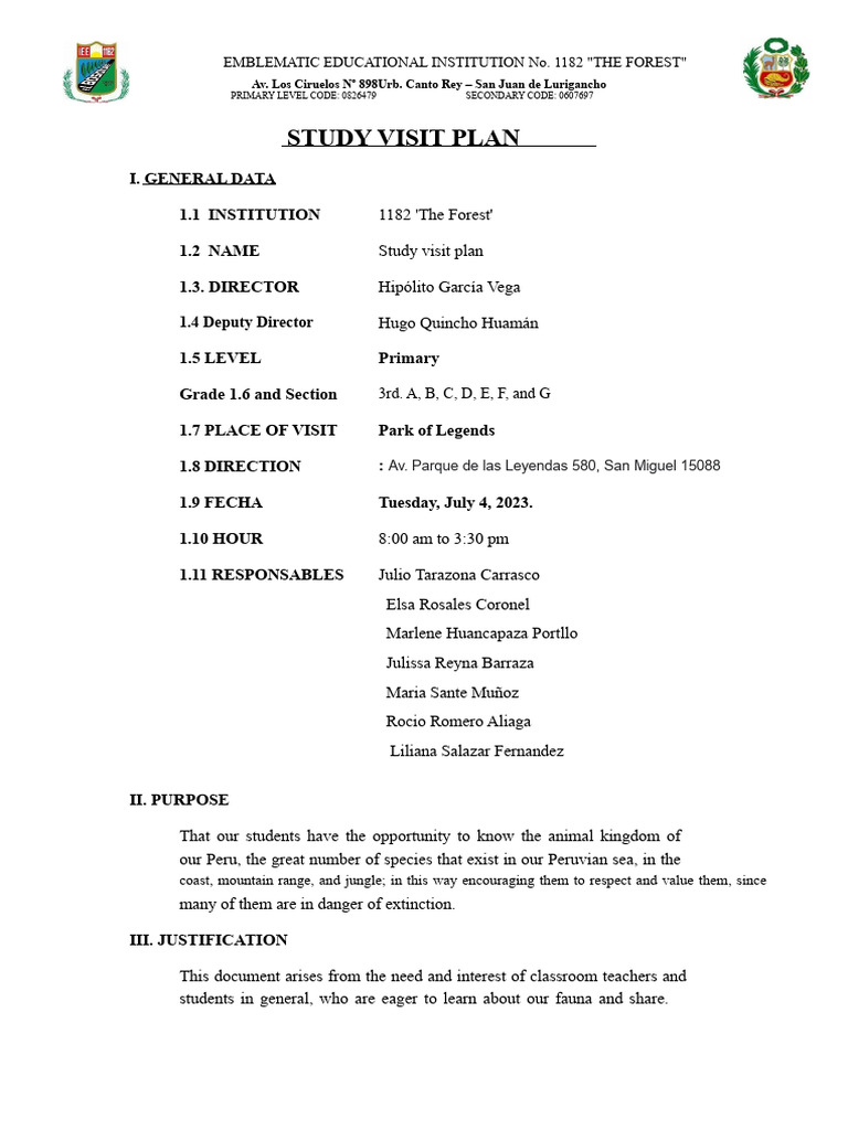 STUDY VISIT PLAN 3° PARK OF LEGENDS | PDF