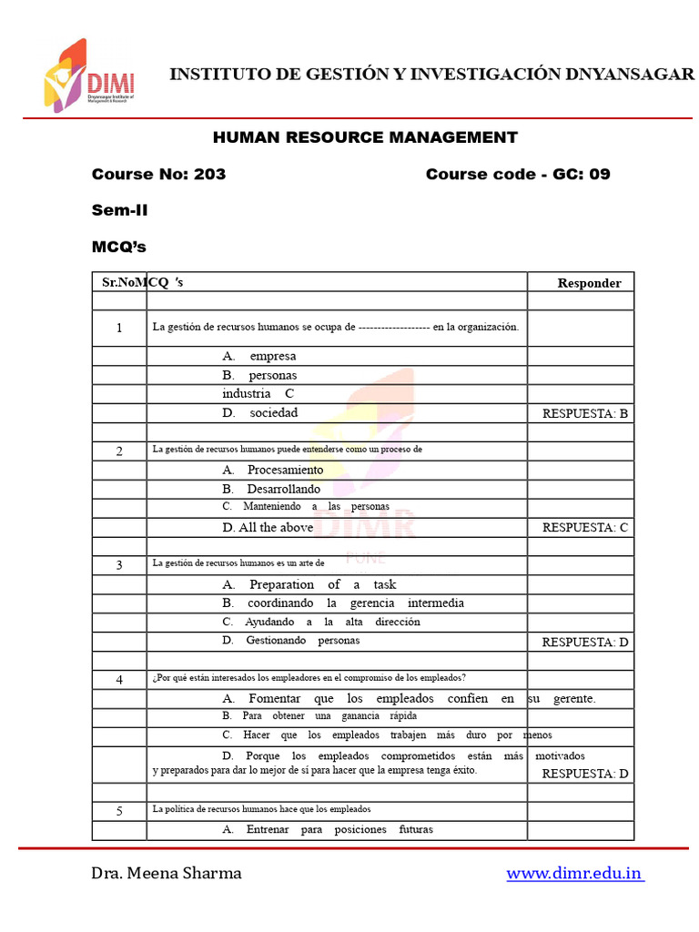 203 HRM MCQ | PDF | Gestión de recursos humanos | Salario