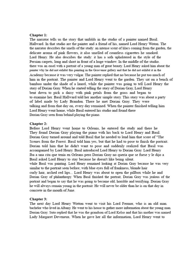 The Portrait of Dorian Gray Summary | PDF | The Picture Of Dorian Gray