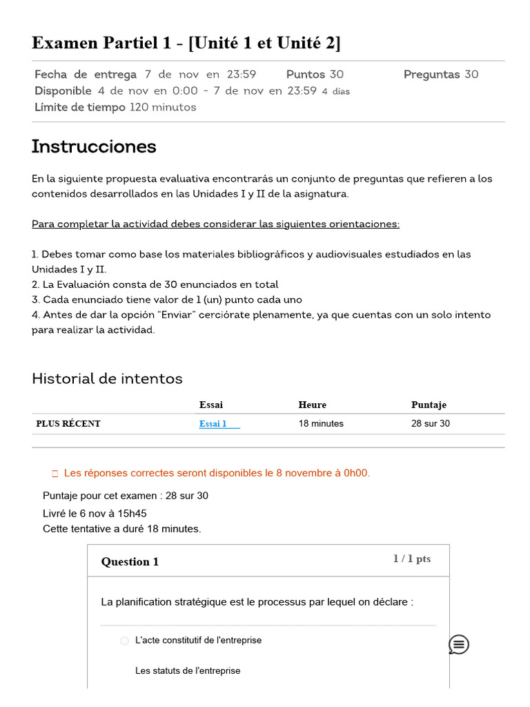 Examen Partiel 1 - (Unité 1 Et Unité 2) - PRÉPARATION ET ÉVALUATION DE ...