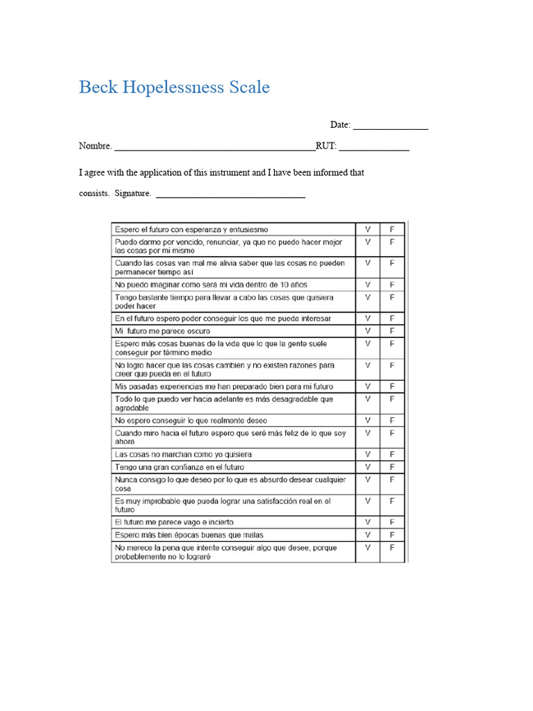 Beck's Hopelessness Scale | PDF