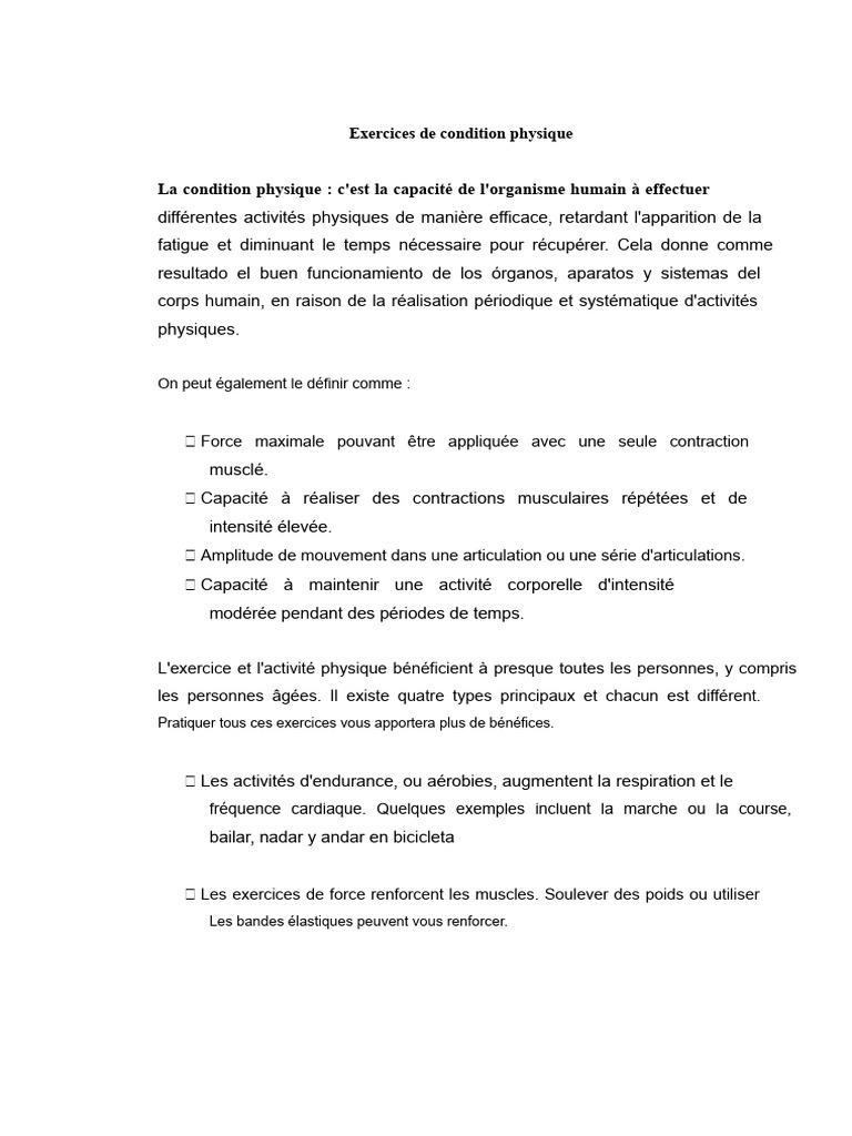 Exercices pour améliorer la condition physique | PDF | Obésité | Muscle