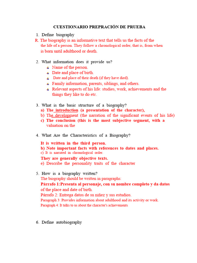 Test Preparation Questionnaire | PDF | Biography | Narrative