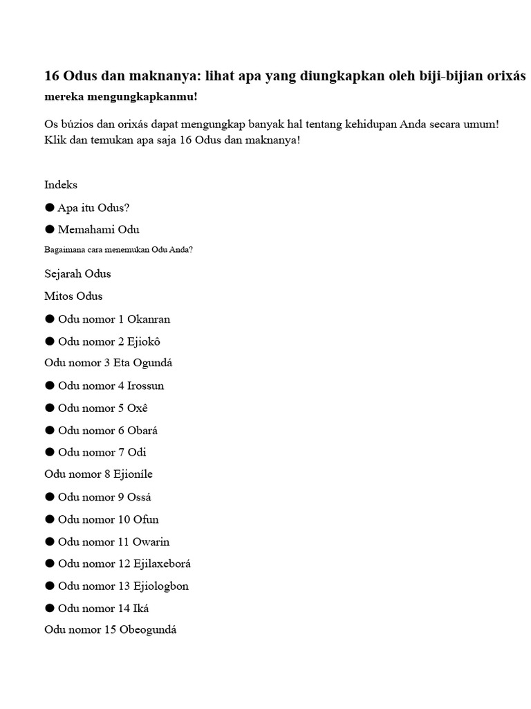 16 Odus: Makna dan Karakteristiknya | PDF