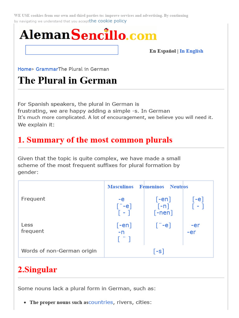 The Plural in German | PDF | Plural | Grammatical Gender