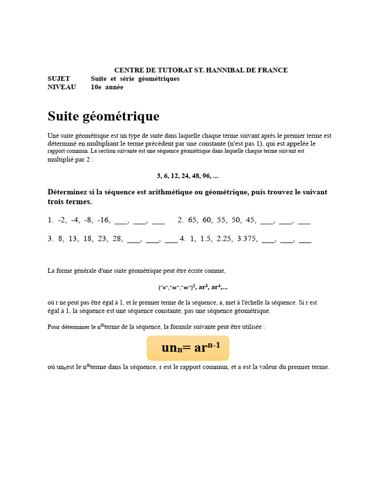 Suites et séries géométriques en mathématiques | PDF | Arithmétique ...