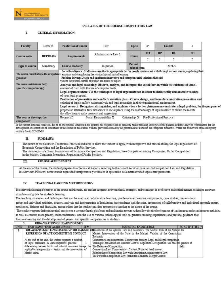 Syllabus of Competition Law | PDF | Market (Economics) | Evaluation