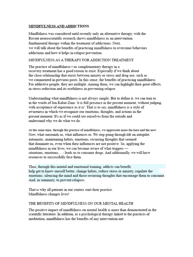 Mindfulness for Addiction Recovery | PDF | Mindfulness | Substance ...