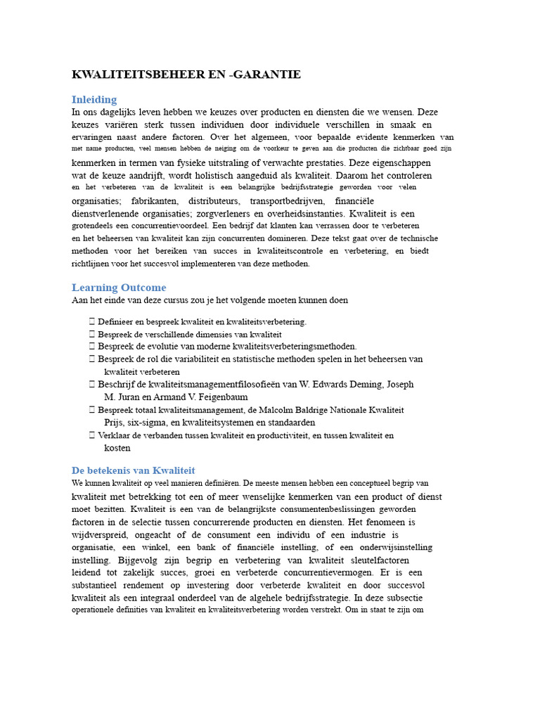 Inleiding Tot Kwaliteitscontrole en - Borging | PDF