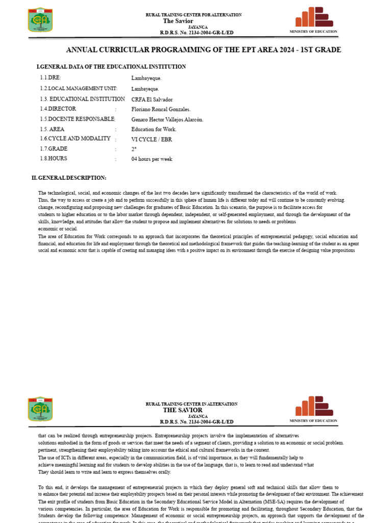 Annual Programming of EPT 2nd Grade 2024 Hector Vallejos | PDF ...