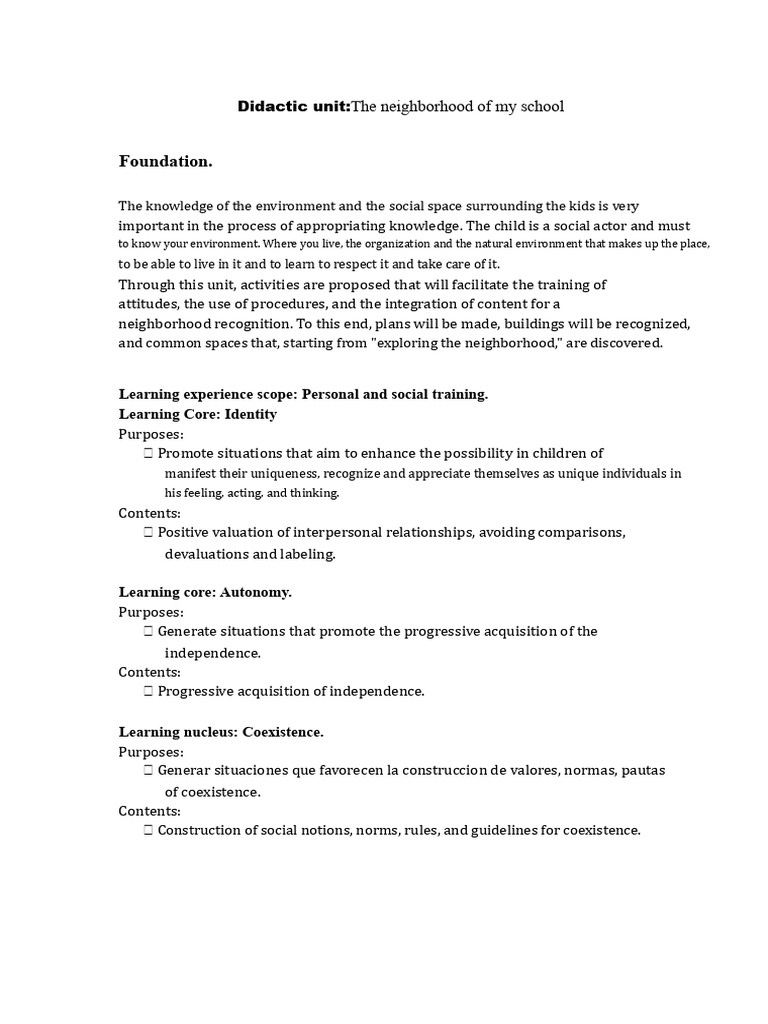 Didactic Unit The Neighborhood of My School | PDF | Narrative ...