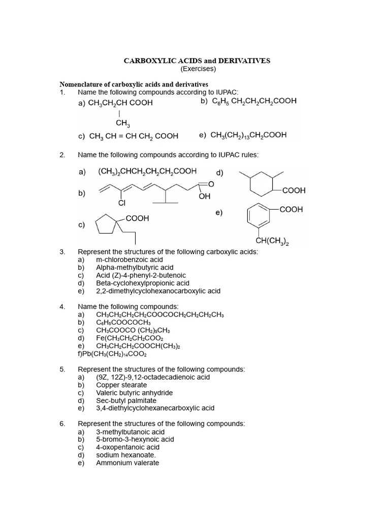 Carboxylic Acids: Nomenclature & Exercises | PDF | Acid | Carboxylic Acid
