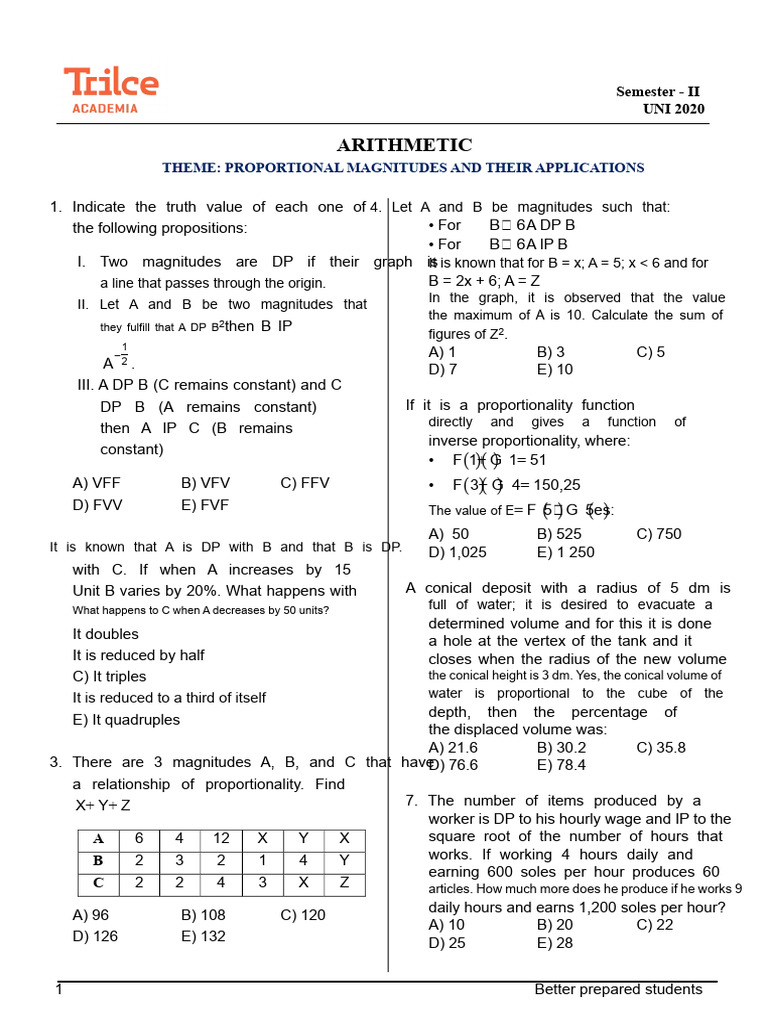 Semester Arithmetic Uni - Exercises On Proportional Magnitudes PDF ...