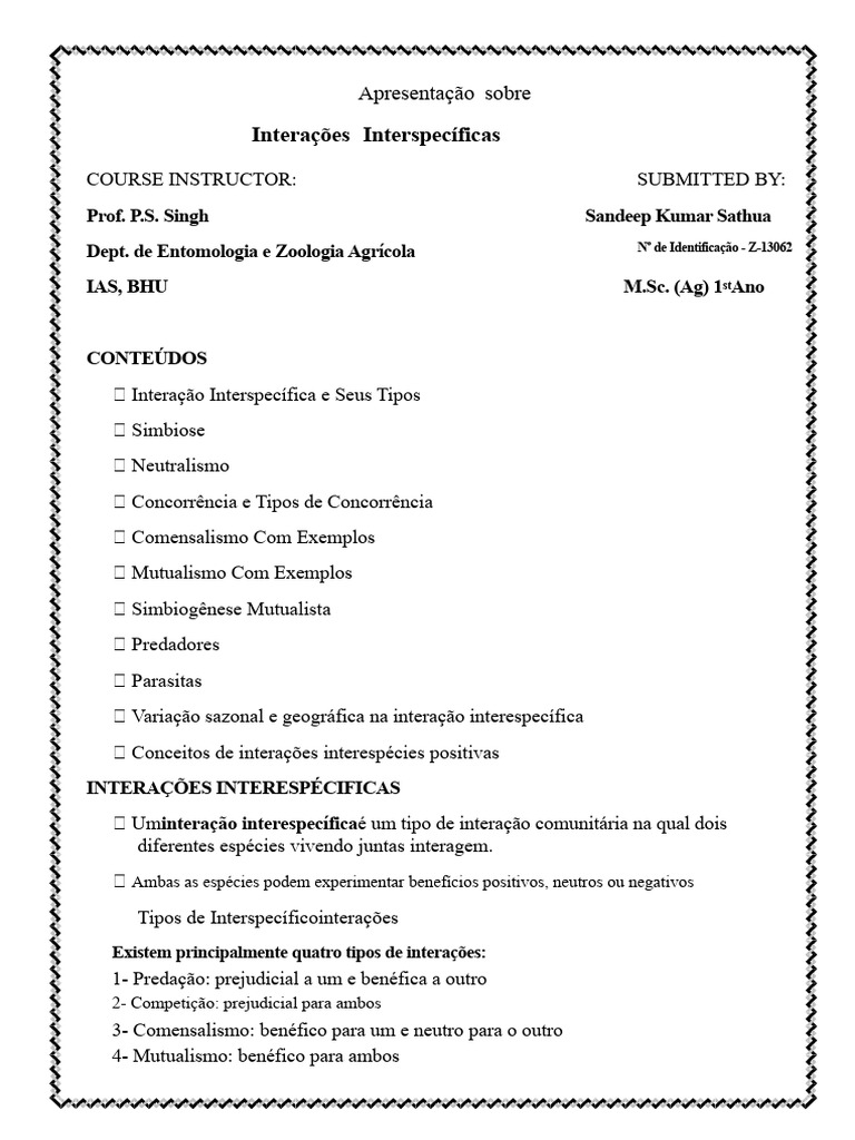 Interação Inter Específica | PDF | Predação | Plantas