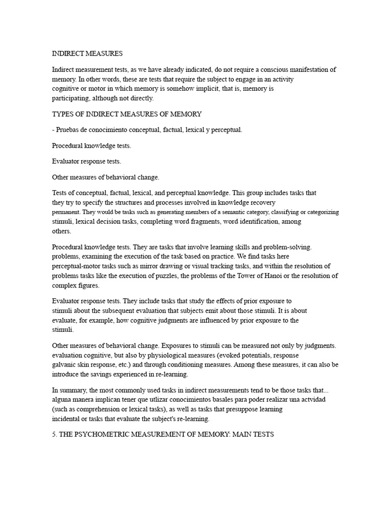 Psychometric Tests of Memory | PDF | Memory | Learning