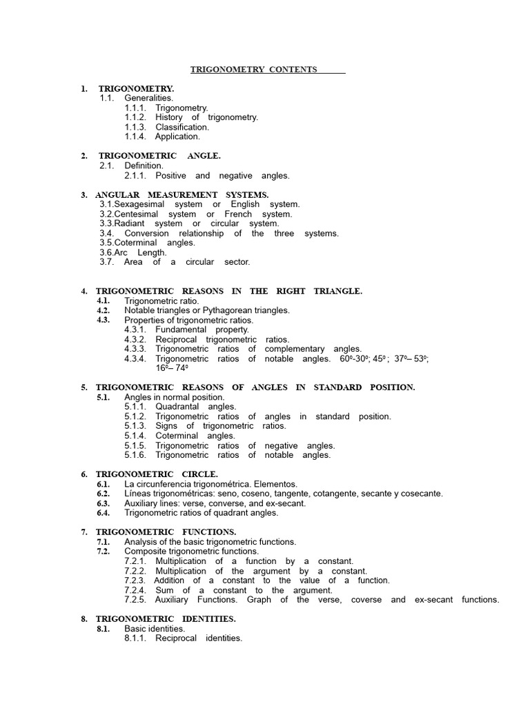 Contents Trigonometry | PDF | Trigonometric Functions | Trigonometry